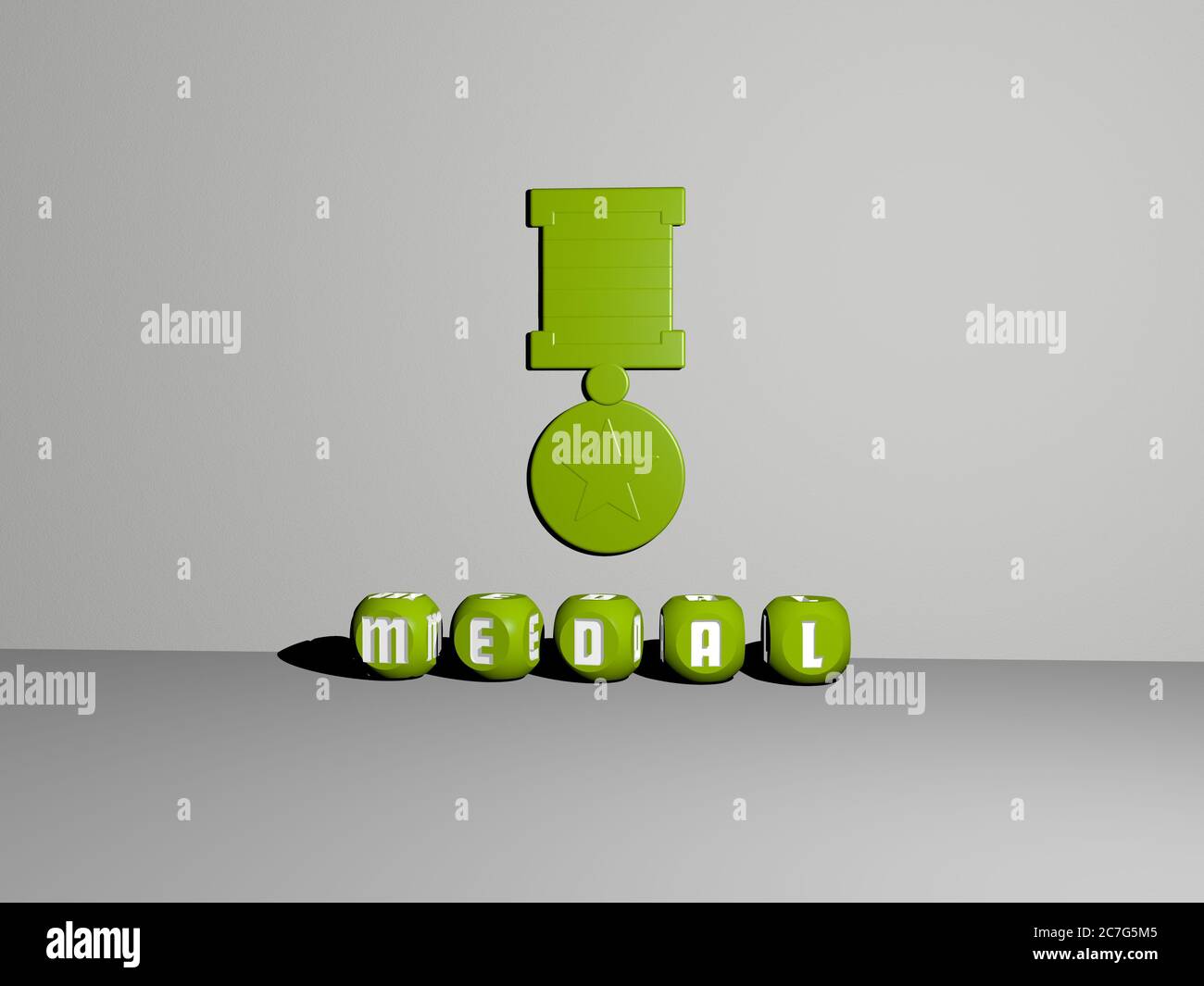 3D illustration of MEDAL graphics and text made by metallic dice ...