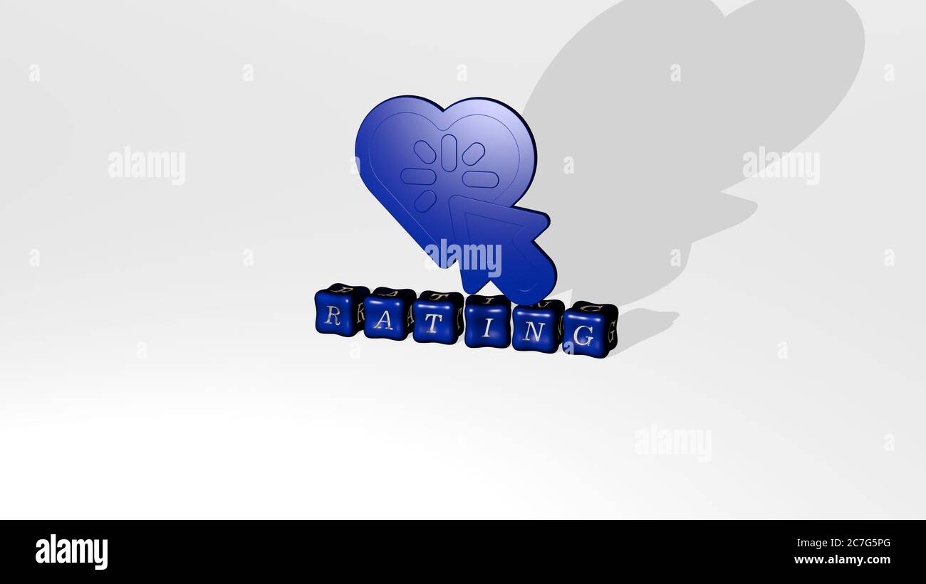 3D illustration of rating graphics and text made by metallic dice ...