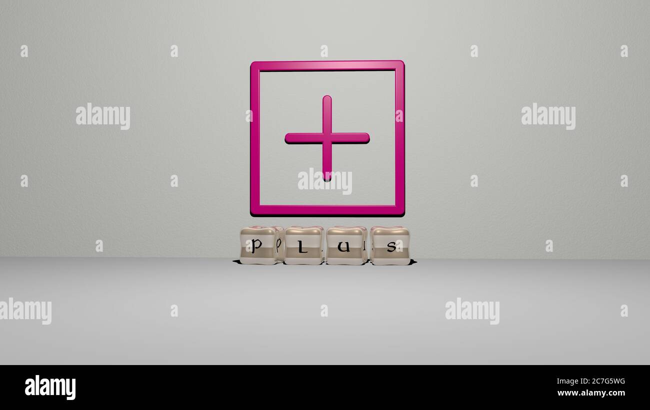 3D representation of PLUS with icon on the wall and text arranged by ...