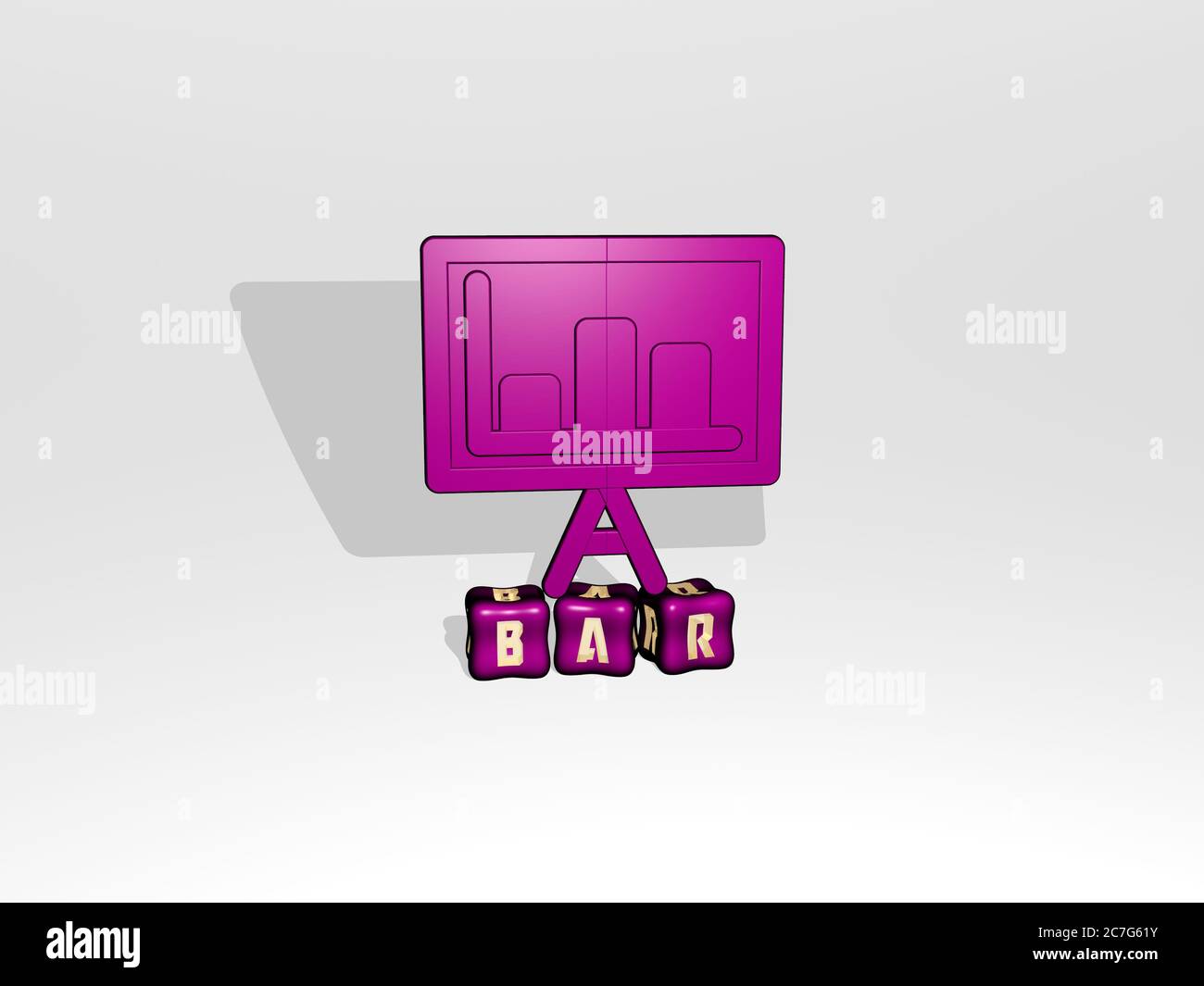 3D graphical image of BAR vertically along with text built by metallic ...