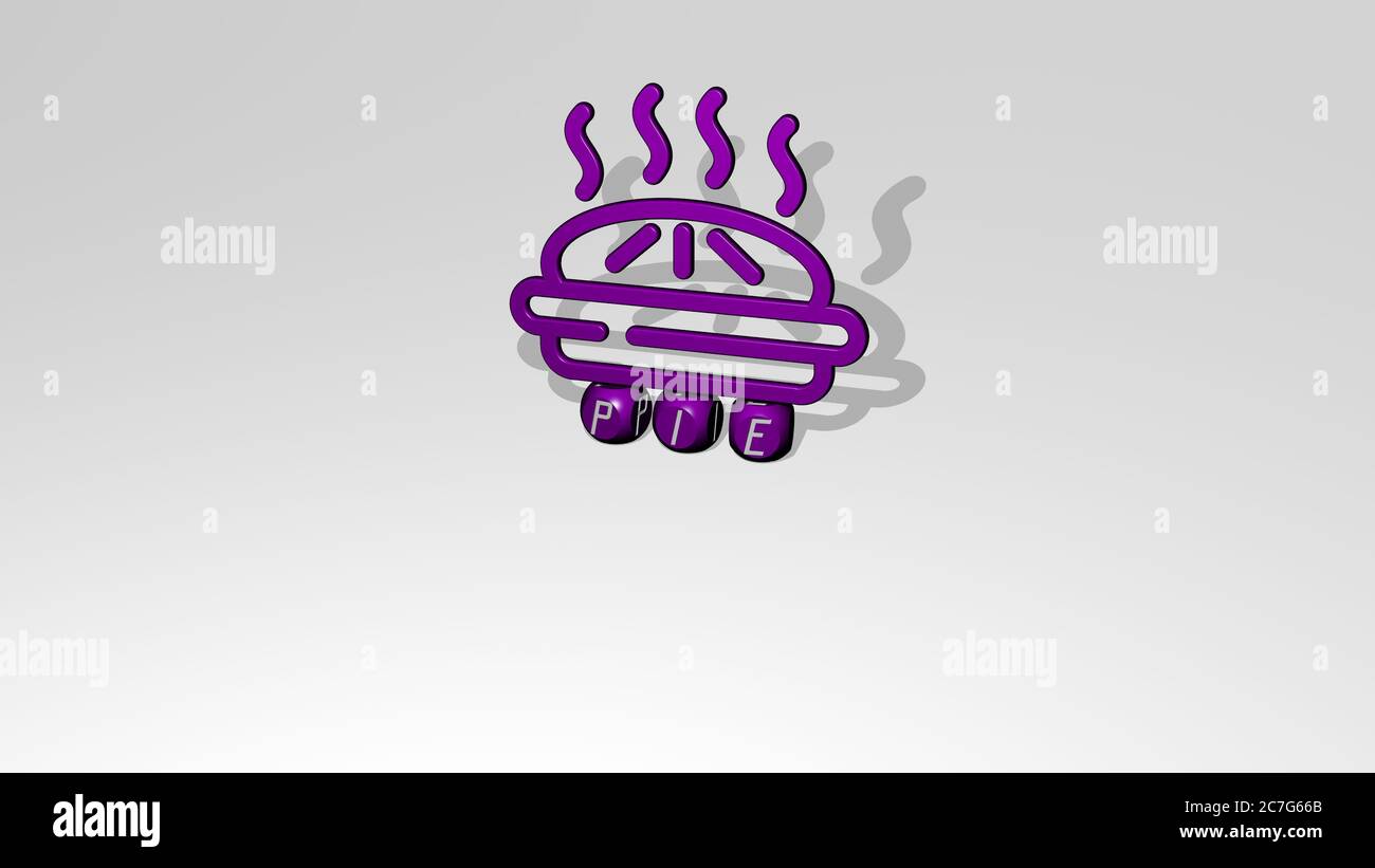 3D illustration of PIE graphics and text made by metallic dice letters ...