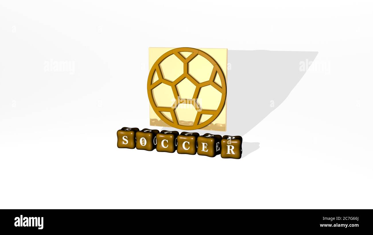 3D representation of soccer with icon on the wall and text arranged by ...