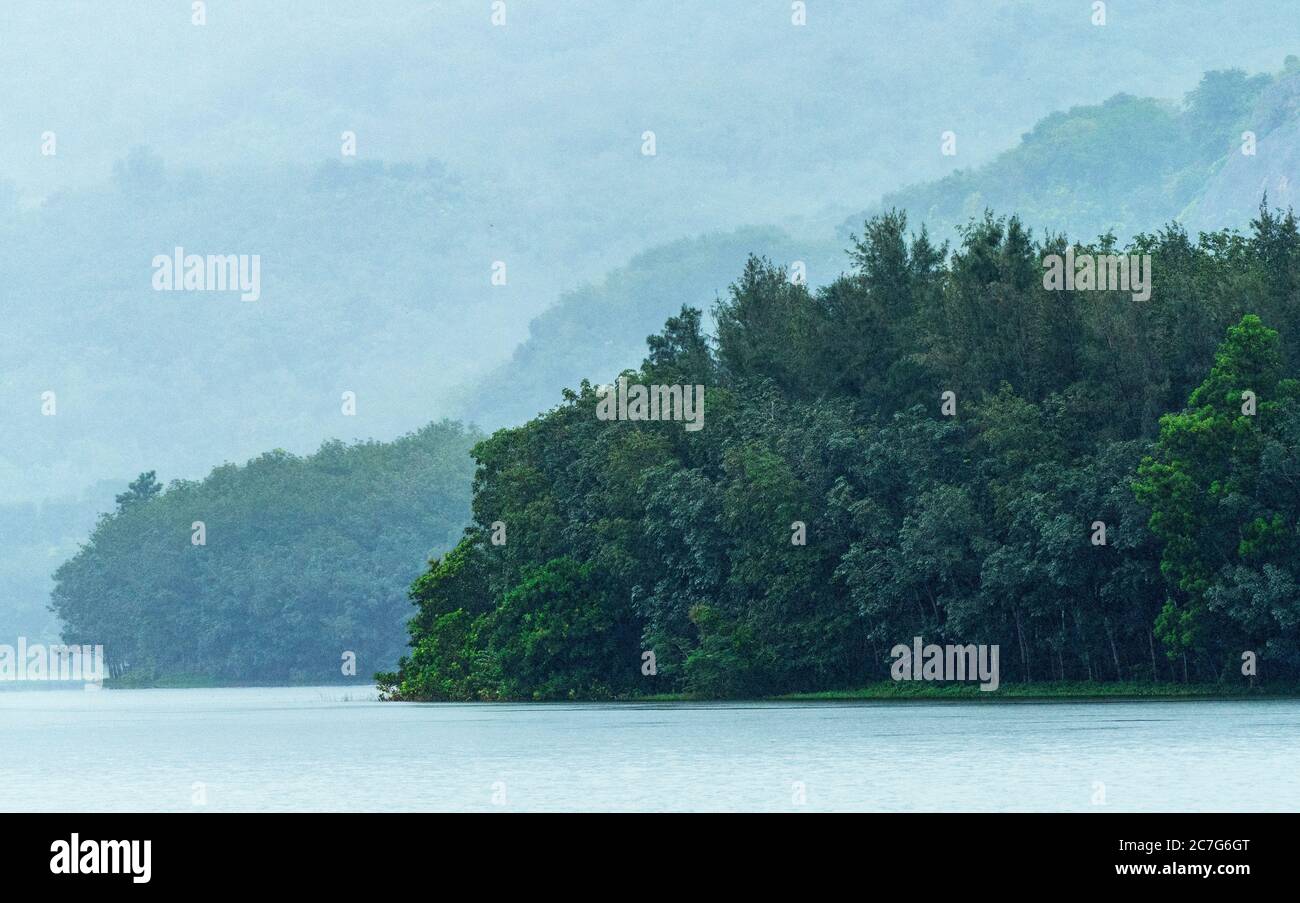 Chittar Lake at the edge of Western Ghats, Kanyakumari, India covered ...