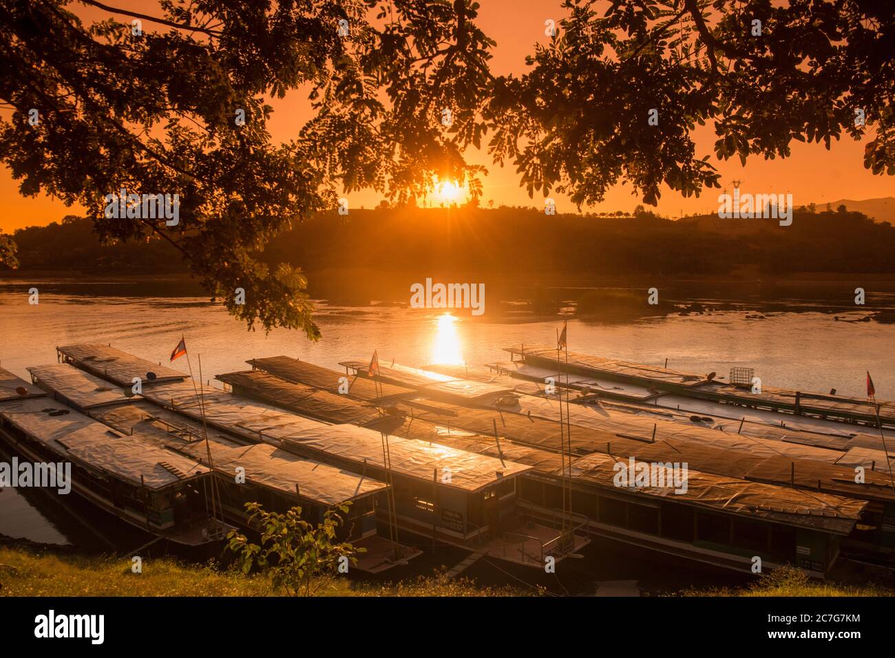 the Boat pier at the Village of Huay Xay in Lao at the Mekong River ...