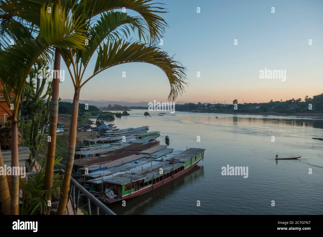 the Boat pier at the Village of Huay Xay in Lao at the Mekong River ...
