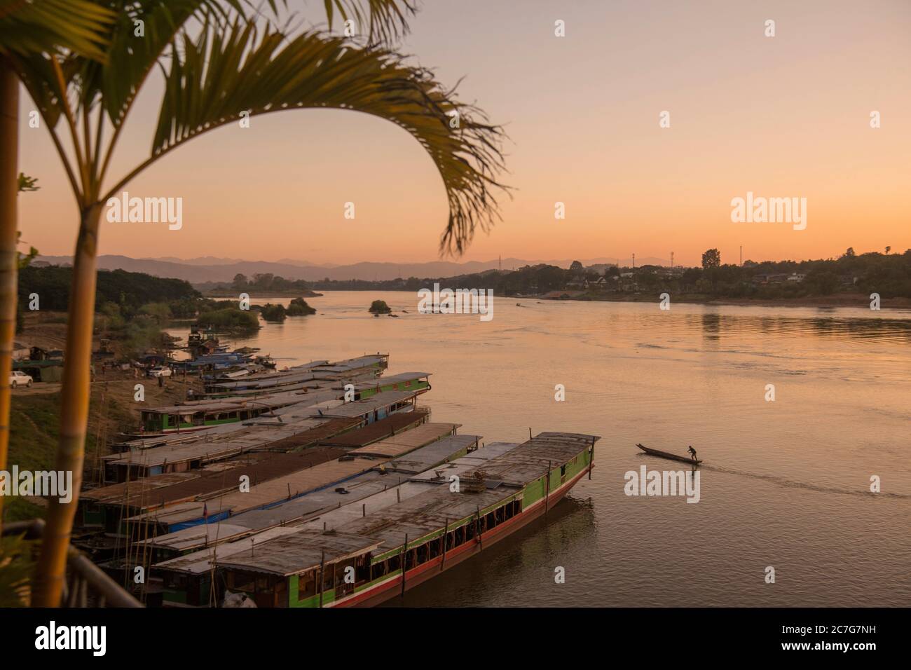 the Boat pier at the Village of Huay Xay in Lao at the Mekong River ...