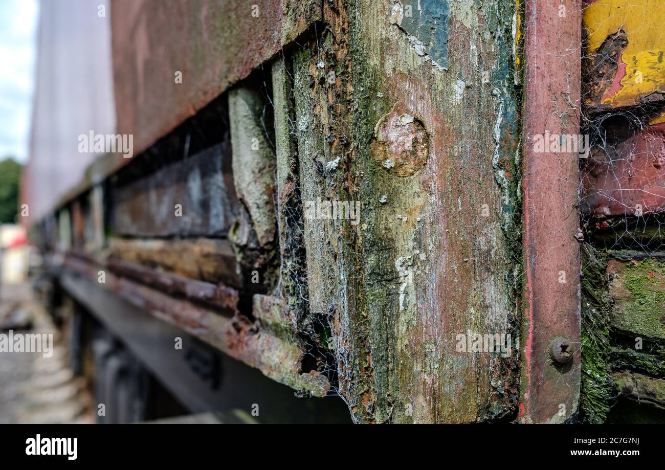 View of an old, abandoned storage tank wagon located on a railway ...