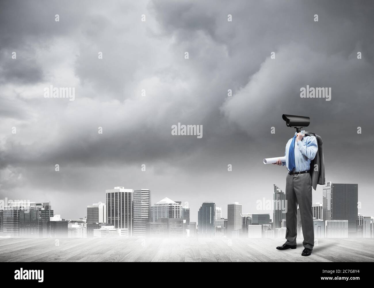 Concept of security and privacy protection with camera headed man Stock ...