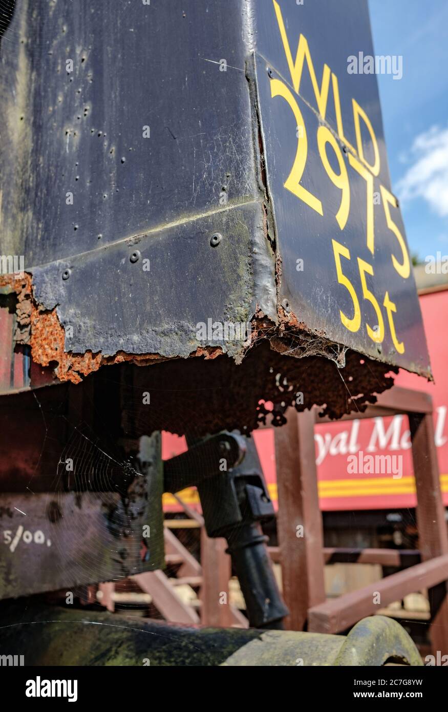 Close-up view of a railway tonnage metal sign seen attached to the side ...