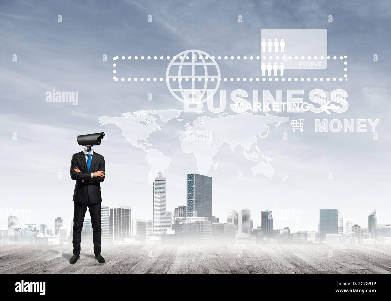 Concept of security and privacy protection with camera headed man Stock ...