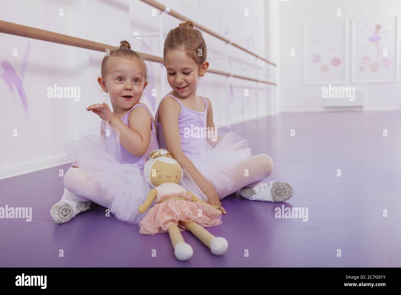 Happy little ballerinas having fun at ballet dance class, copy space ...