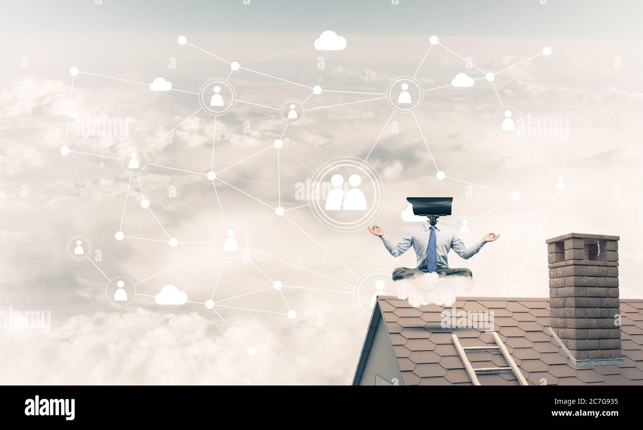 Concept of security and privacy protection with camera headed man ...