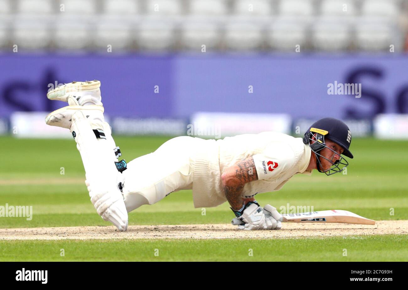 England's Ben Stokes falls after a delivery from West Indies' Shannon ...