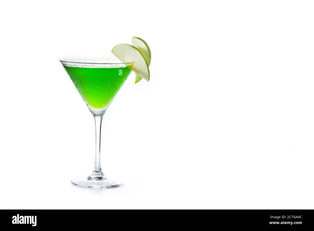 Green appletini cocktail in glass isolated on white background. Copy ...