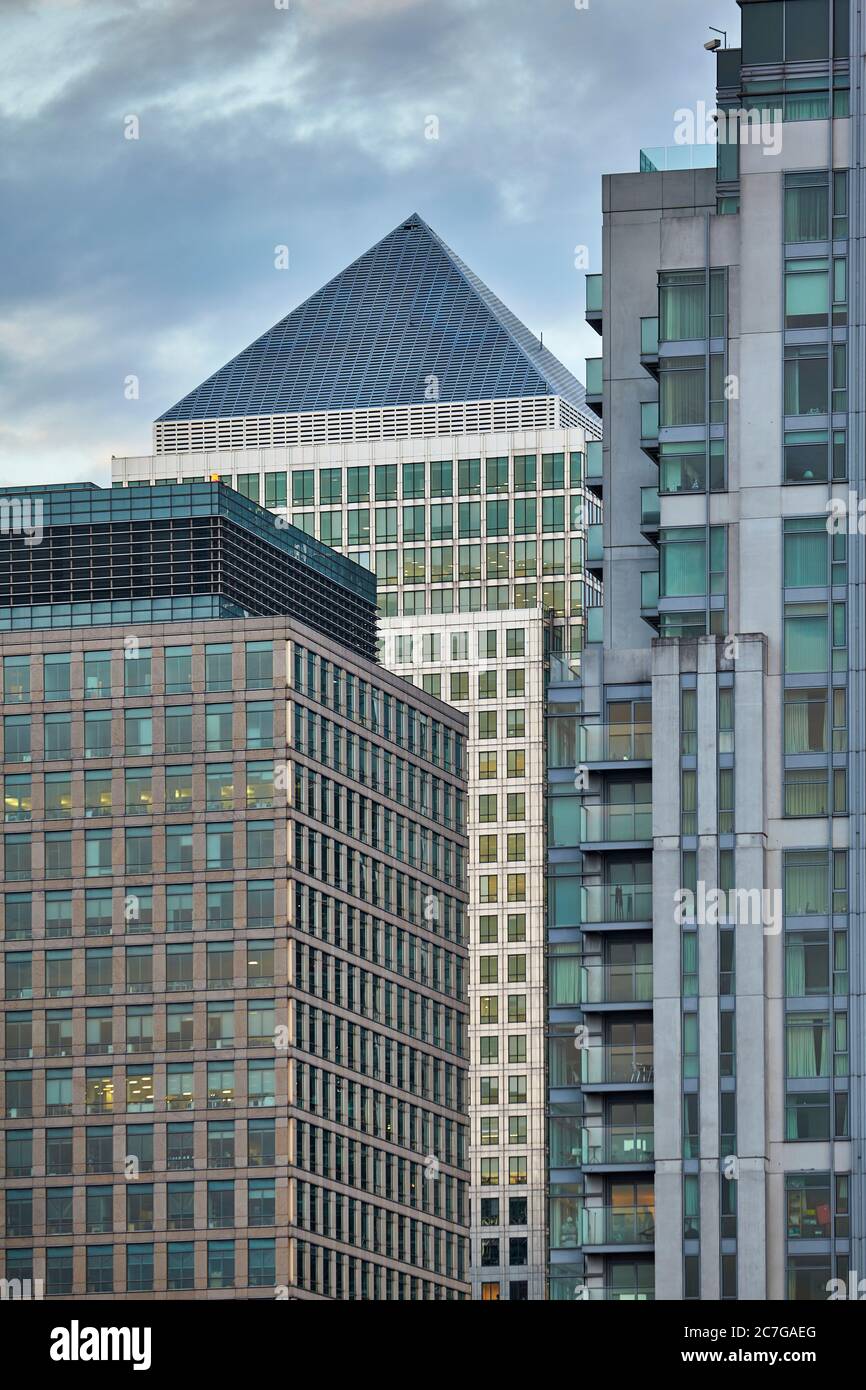 Canada Tower among the many towers in Canary Wharf, London, UK Stock ...