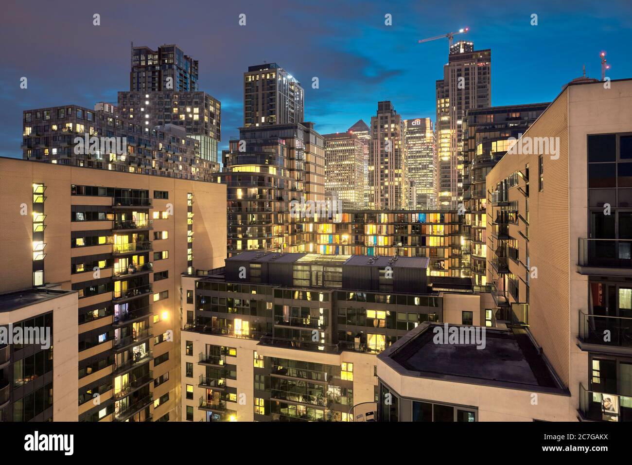 Densely packed housing and offices in Canary Wharf London, UK Stock Photo - Alamy