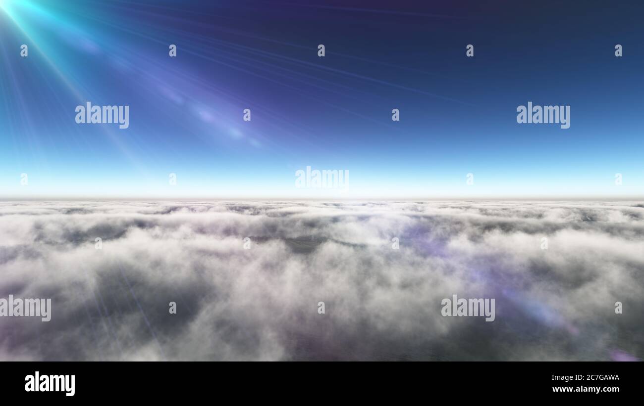 Above clouds sun ray, 3d rendering illustration Stock Photo - Alamy