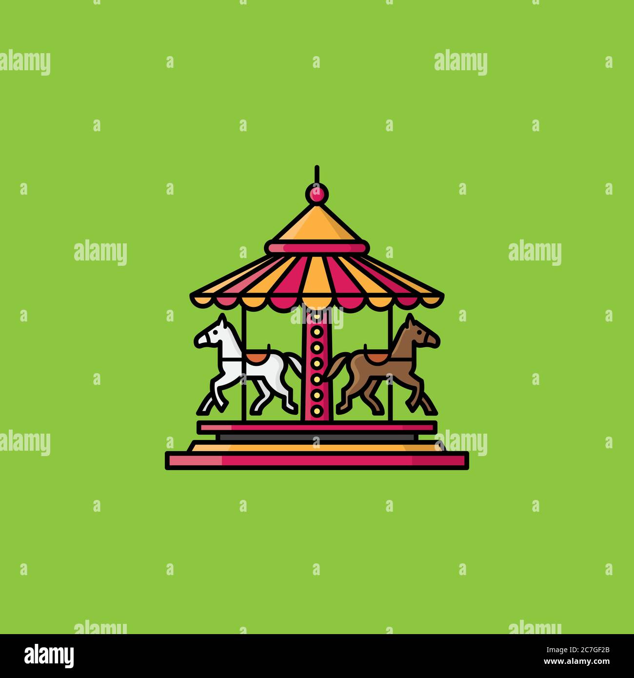 Amusement Park Carousel with horses vector illustration for Carousel ...