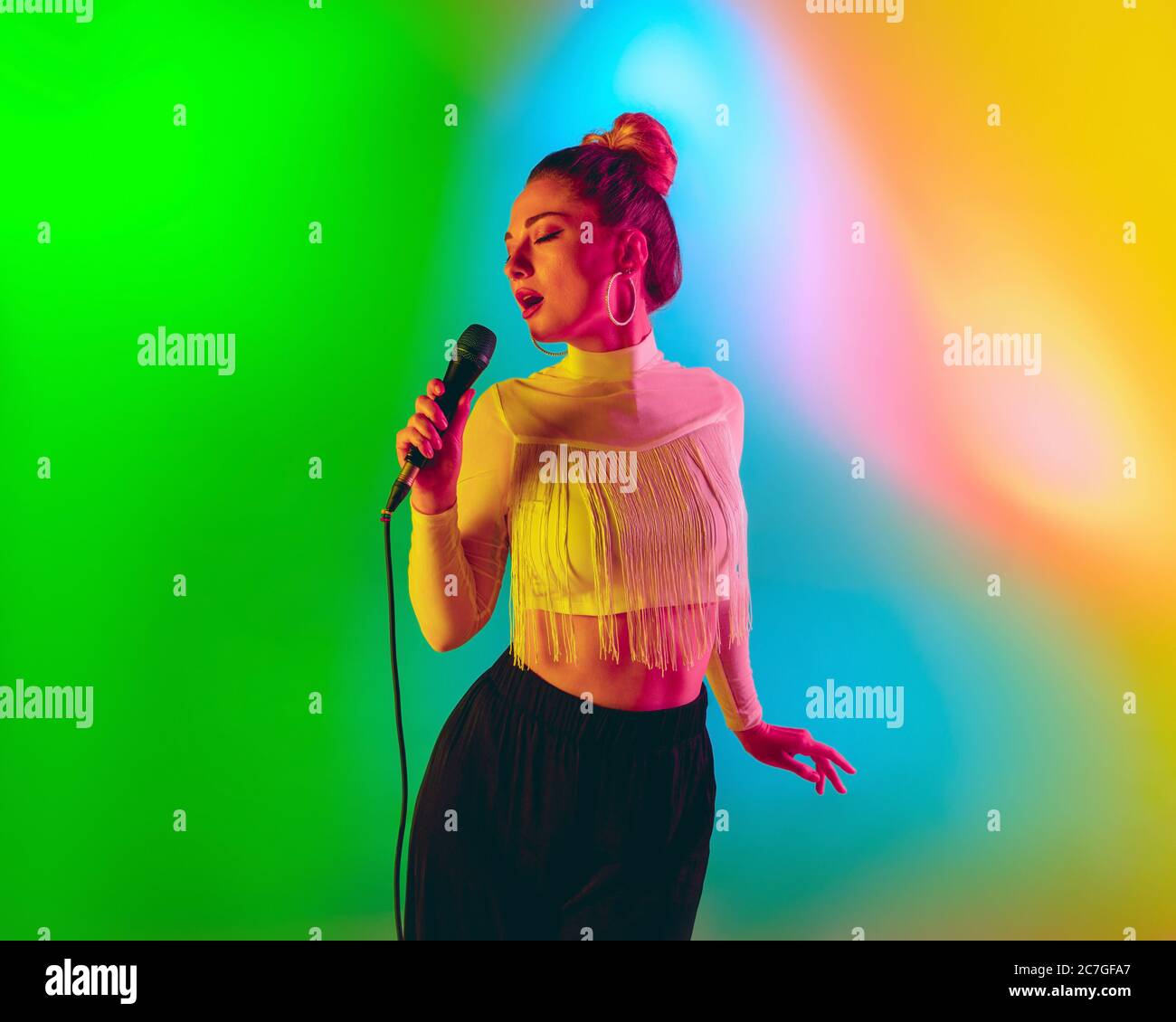 Beautiful. Young female caucasian inspired and expressive musician ...