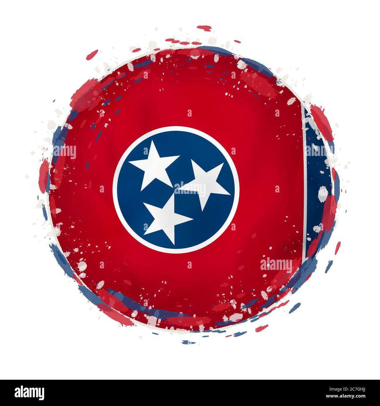 Round grunge flag of Tennessee US state with splashes in flag color ...