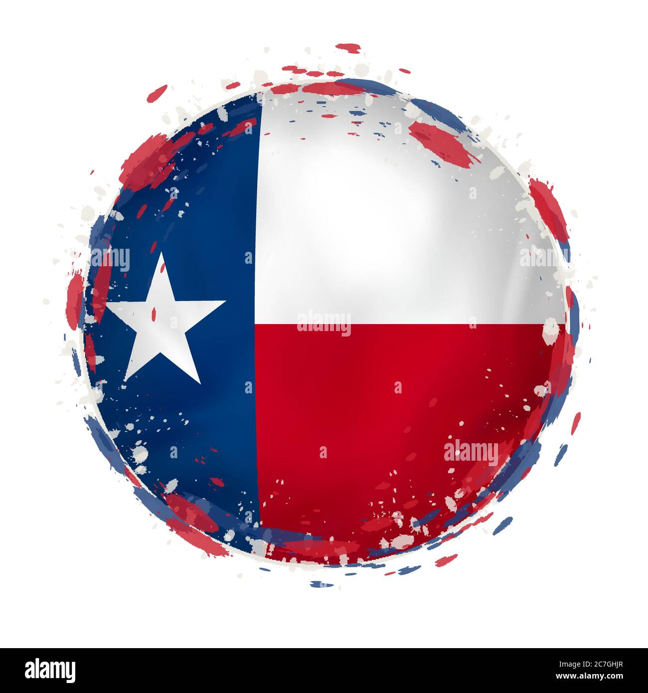Round grunge flag of Texas US state with splashes in flag color. Vector ...