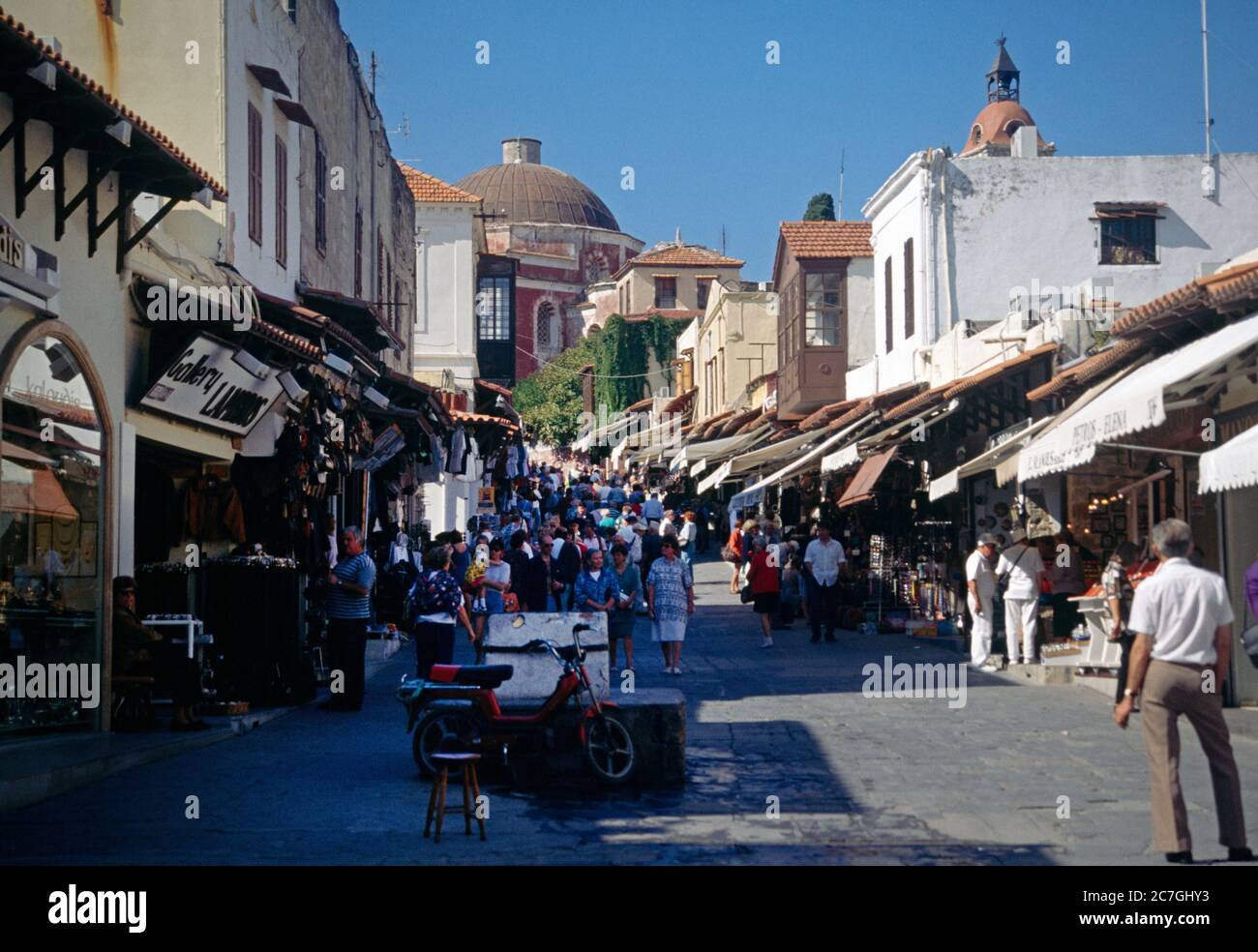 Rhodes Greece Rhodes Town Busy Street Scene Stock Photo - Alamy