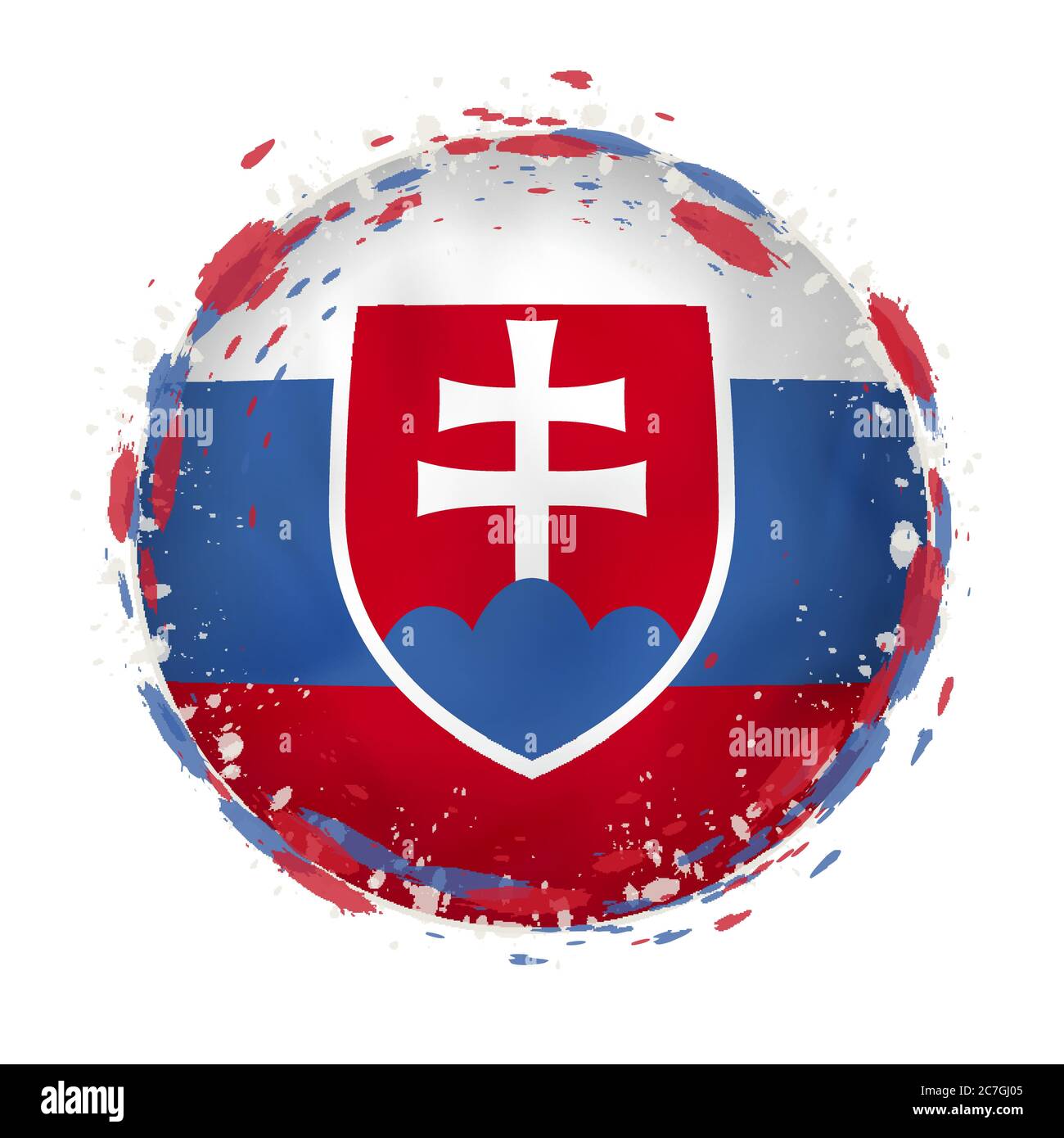 Round grunge flag of Slovakia with splashes in flag color. Vector ...