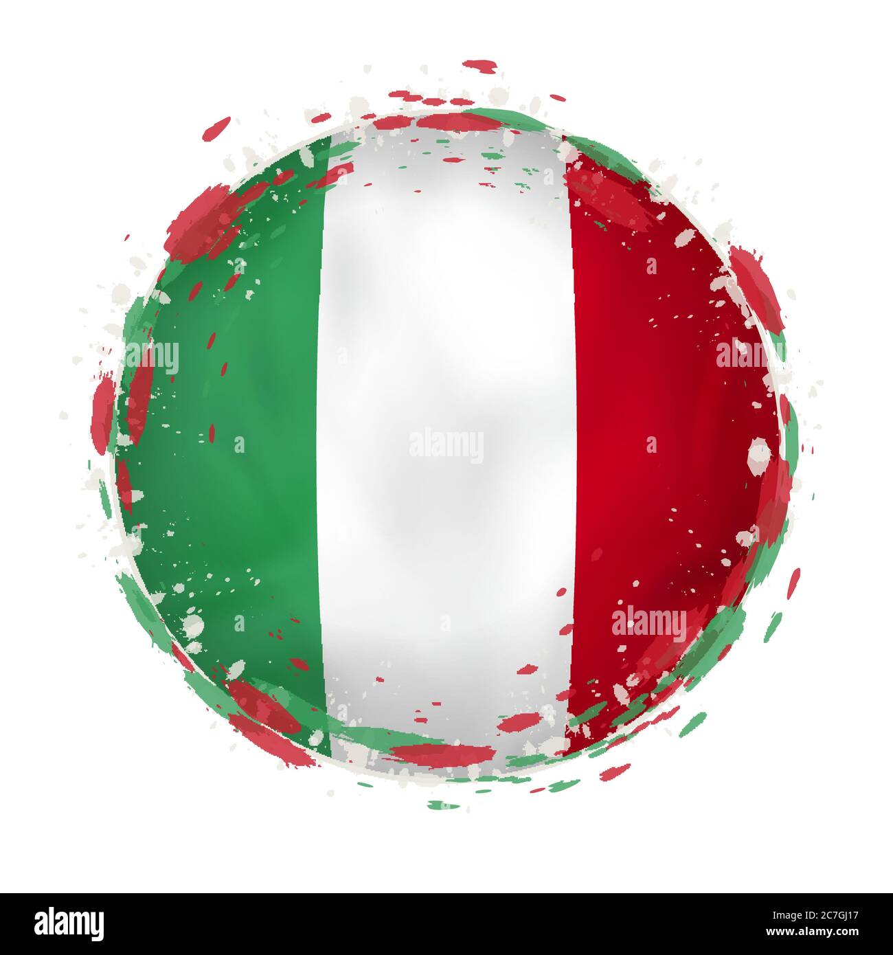 Round grunge flag of Italy with splashes in flag color. Vector ...