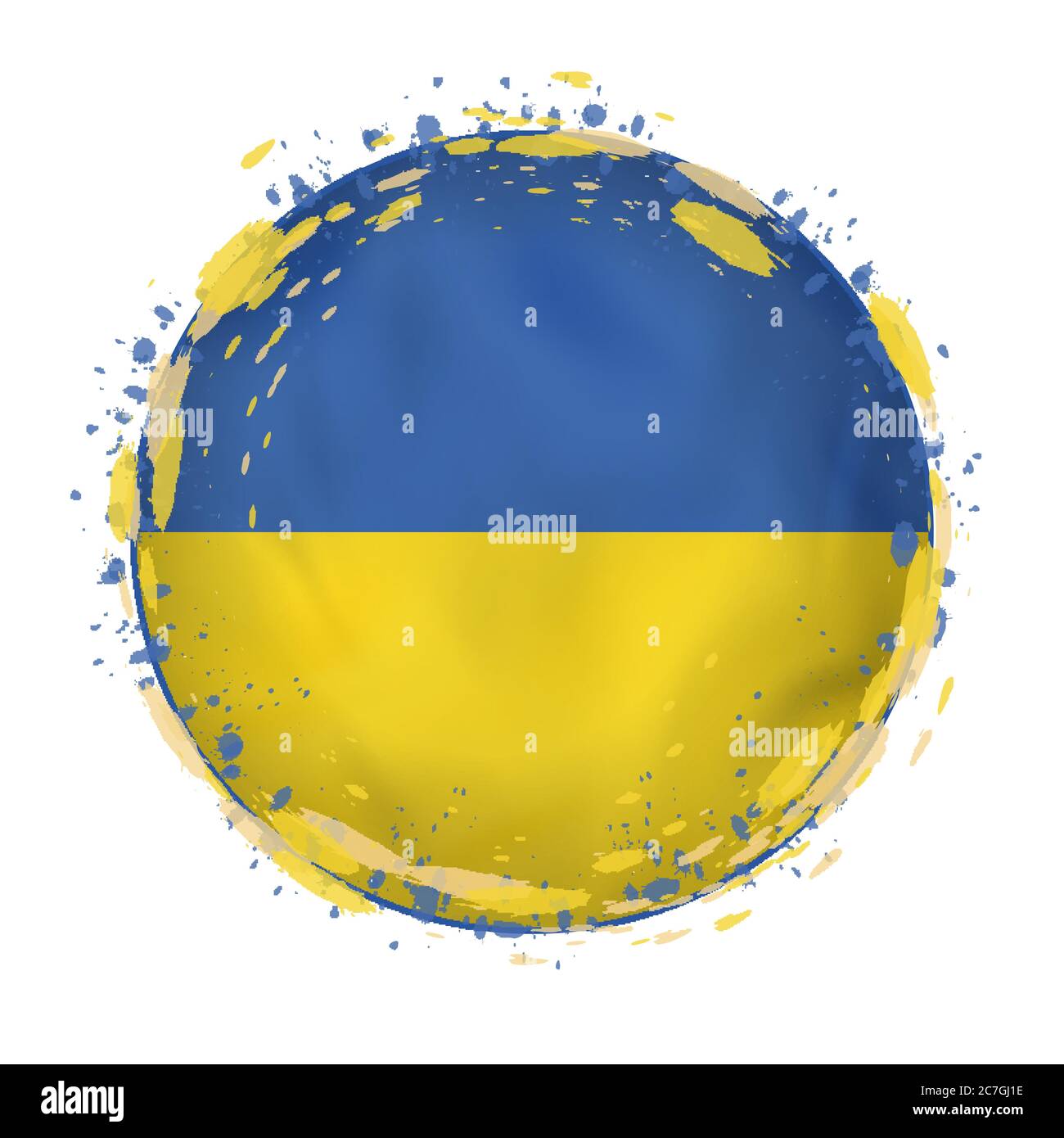 Round grunge flag of Ukraine with splashes in flag color. Vector ...