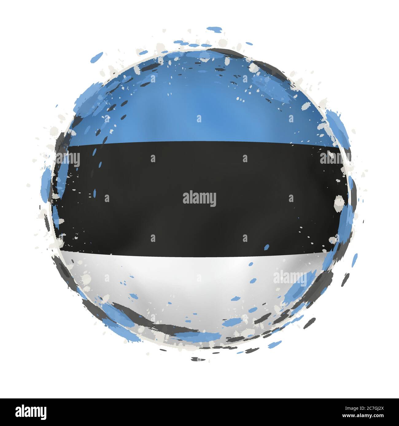 Round grunge flag of Estonia with splashes in flag color. Vector ...