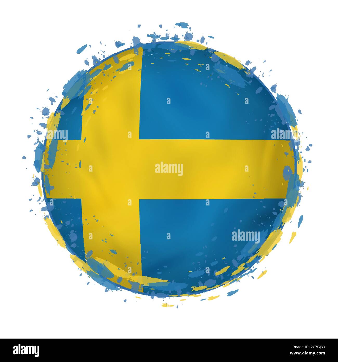 Round grunge flag of Sweden with splashes in flag color. Vector ...