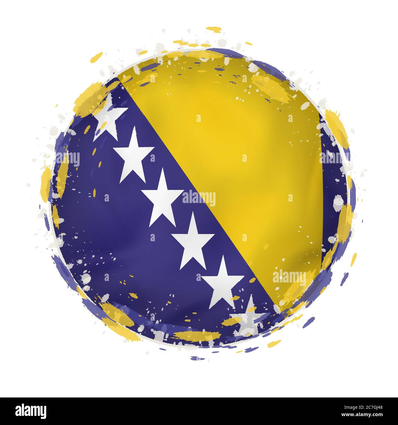 Round grunge flag of Bosnia and Herzegovina with splashes in flag color ...