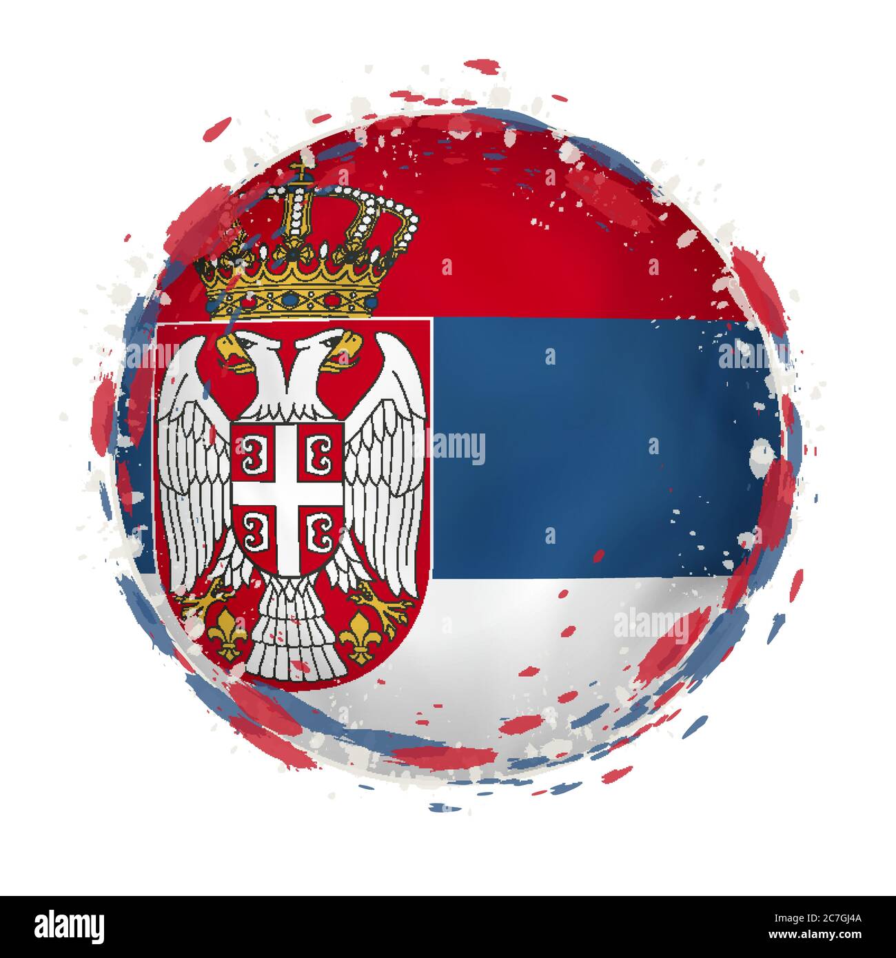 Round grunge flag of Serbia with splashes in flag color. Vector ...