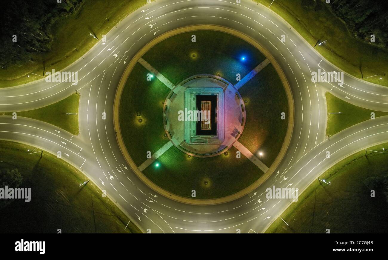 Colorful roundabout road at night time above top view Stock Photo - Alamy