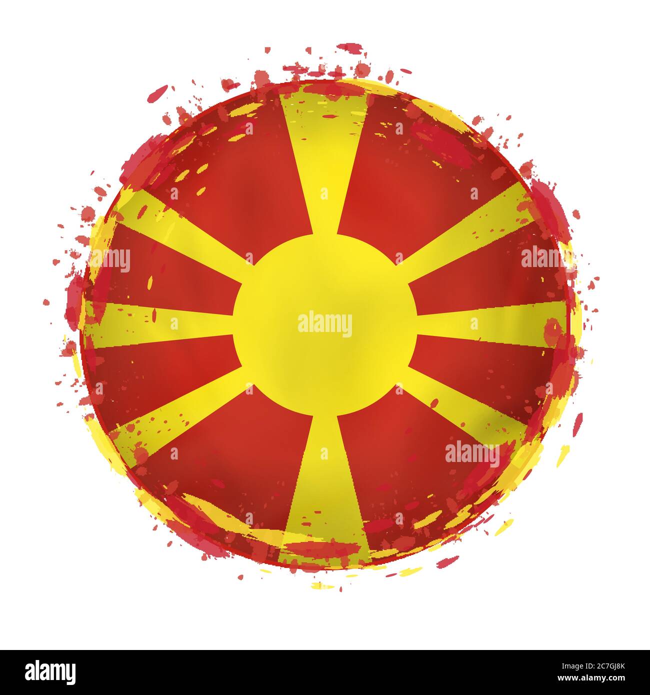 Round grunge flag of Macedonia with splashes in flag color. Vector ...