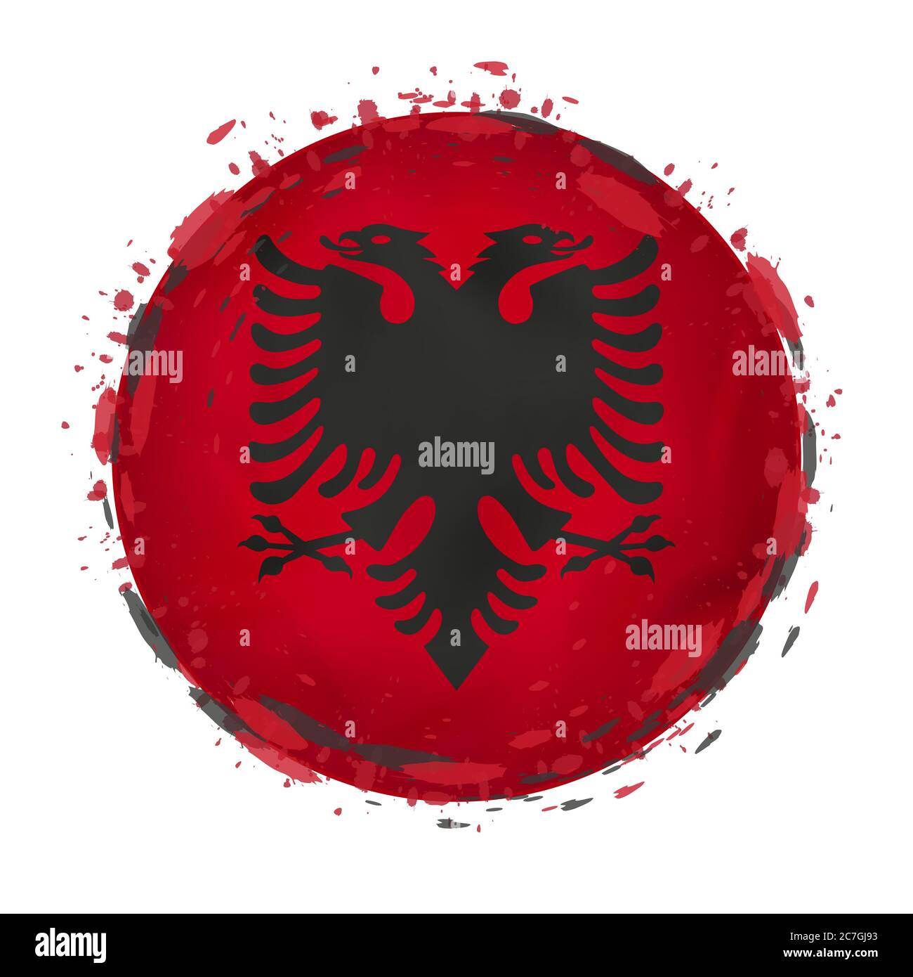 Round grunge flag of Albania with splashes in flag color. Vector ...