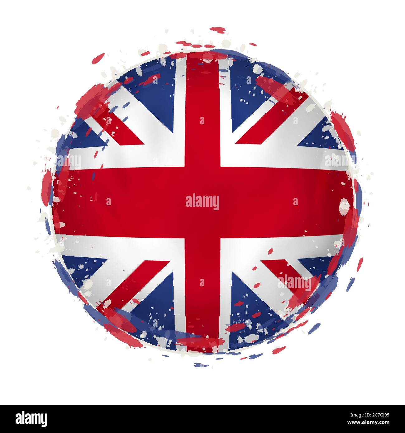 Round grunge flag of United Kingdom with splashes in flag color. Vector ...