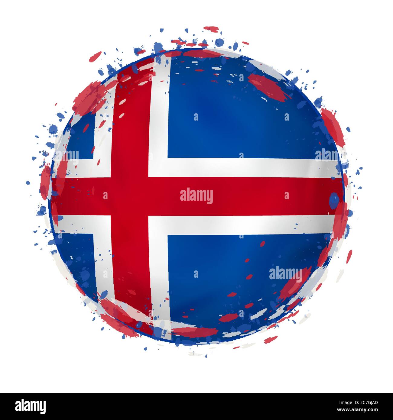 Round grunge flag of Iceland with splashes in flag color. Vector ...