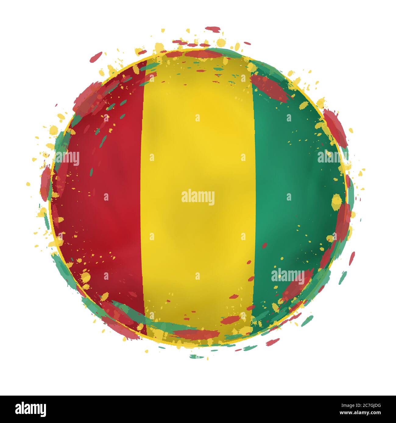 Round grunge flag of Guinea with splashes in flag color. Vector ...