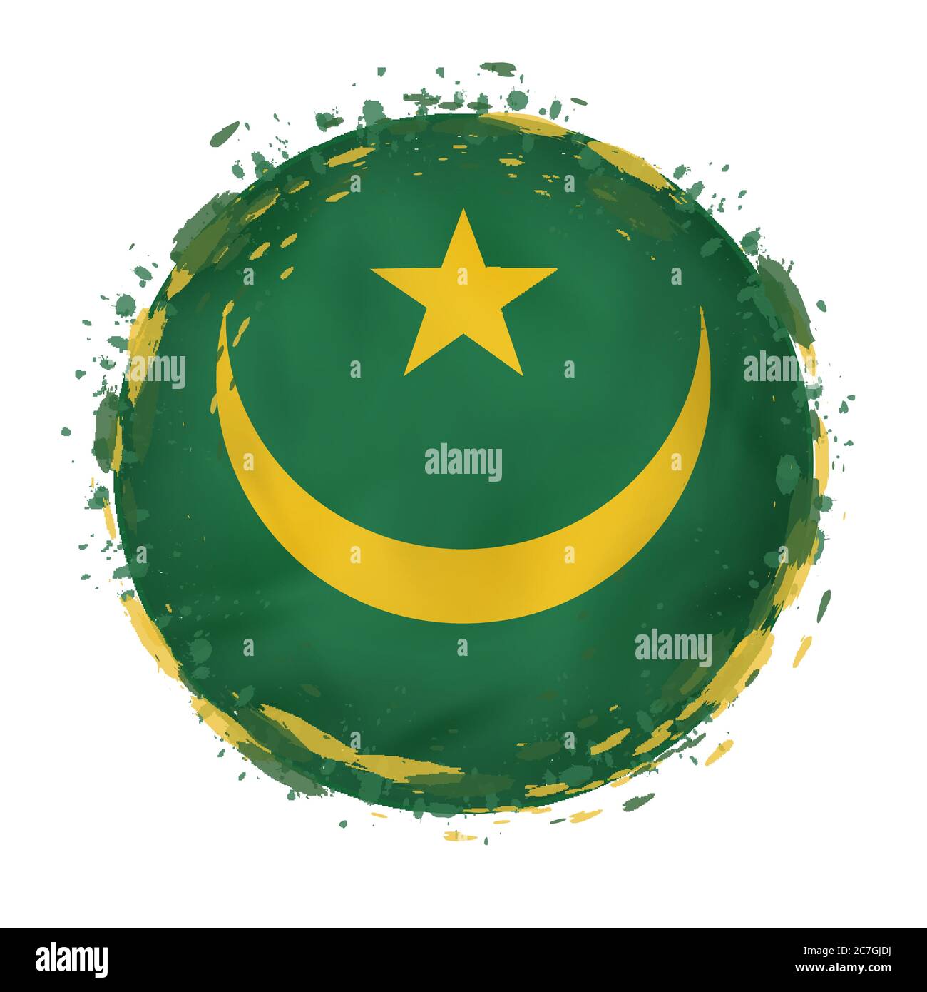 Round grunge flag of Mauritania with splashes in flag color. Vector ...