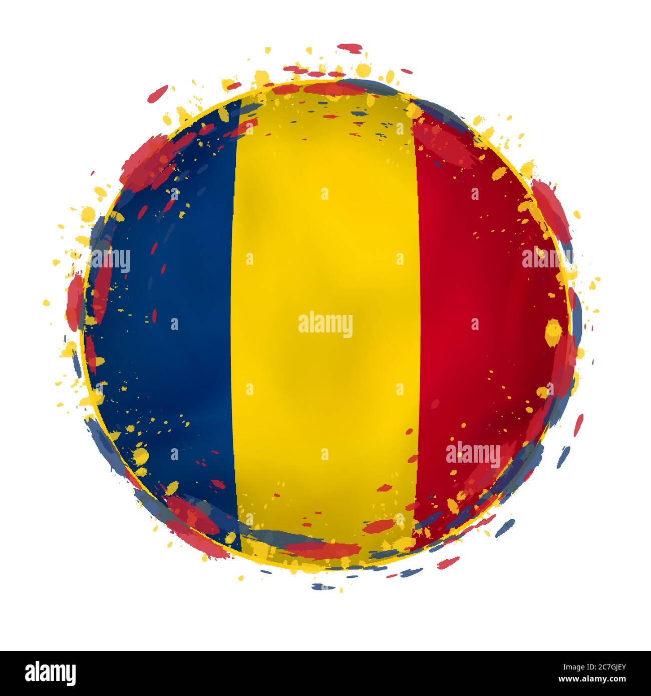 Round grunge flag of Chad with splashes in flag color. Vector ...