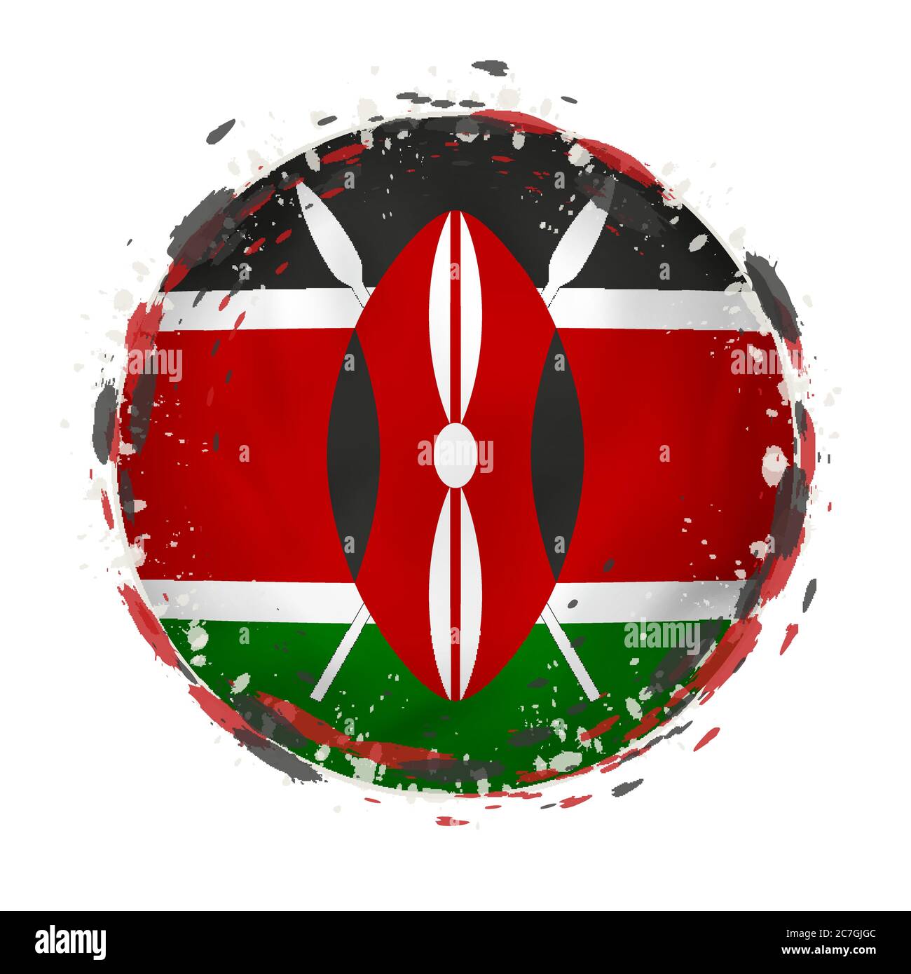 Round grunge flag of Kenya with splashes in flag color. Vector ...