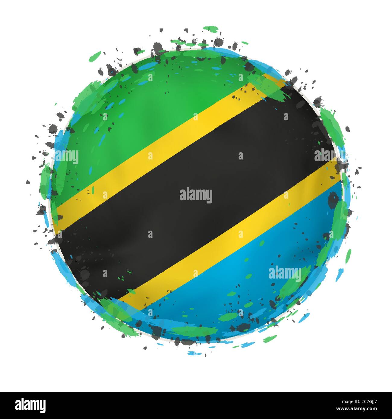 Round grunge flag of Tanzania with splashes in flag color. Vector ...