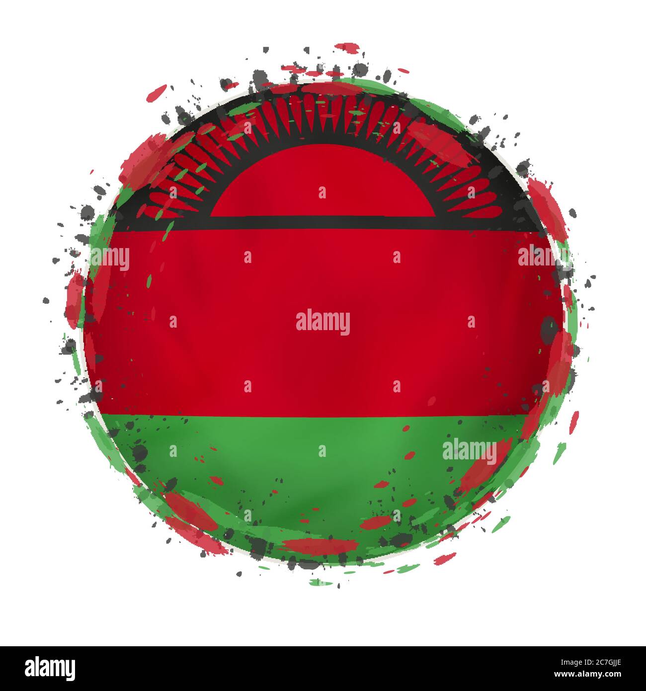 Round grunge flag of Malawi with splashes in flag color. Vector ...