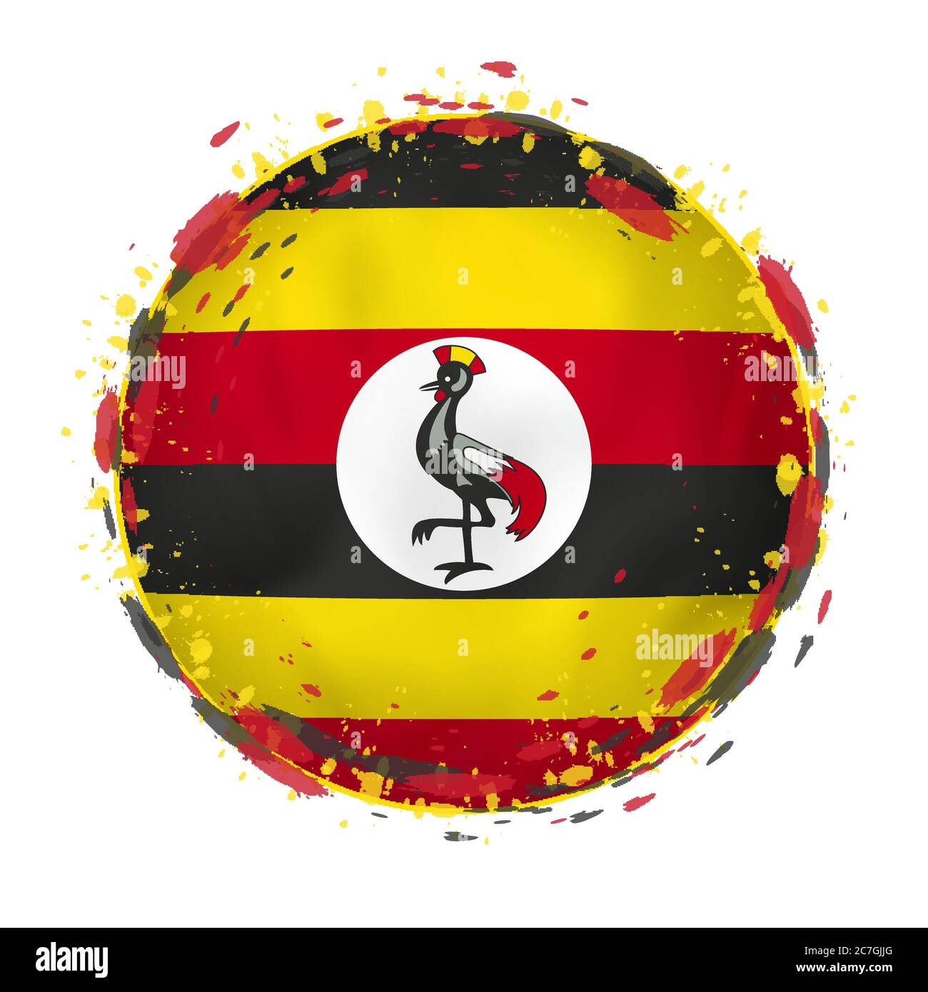 Round grunge flag of Uganda with splashes in flag color. Vector ...