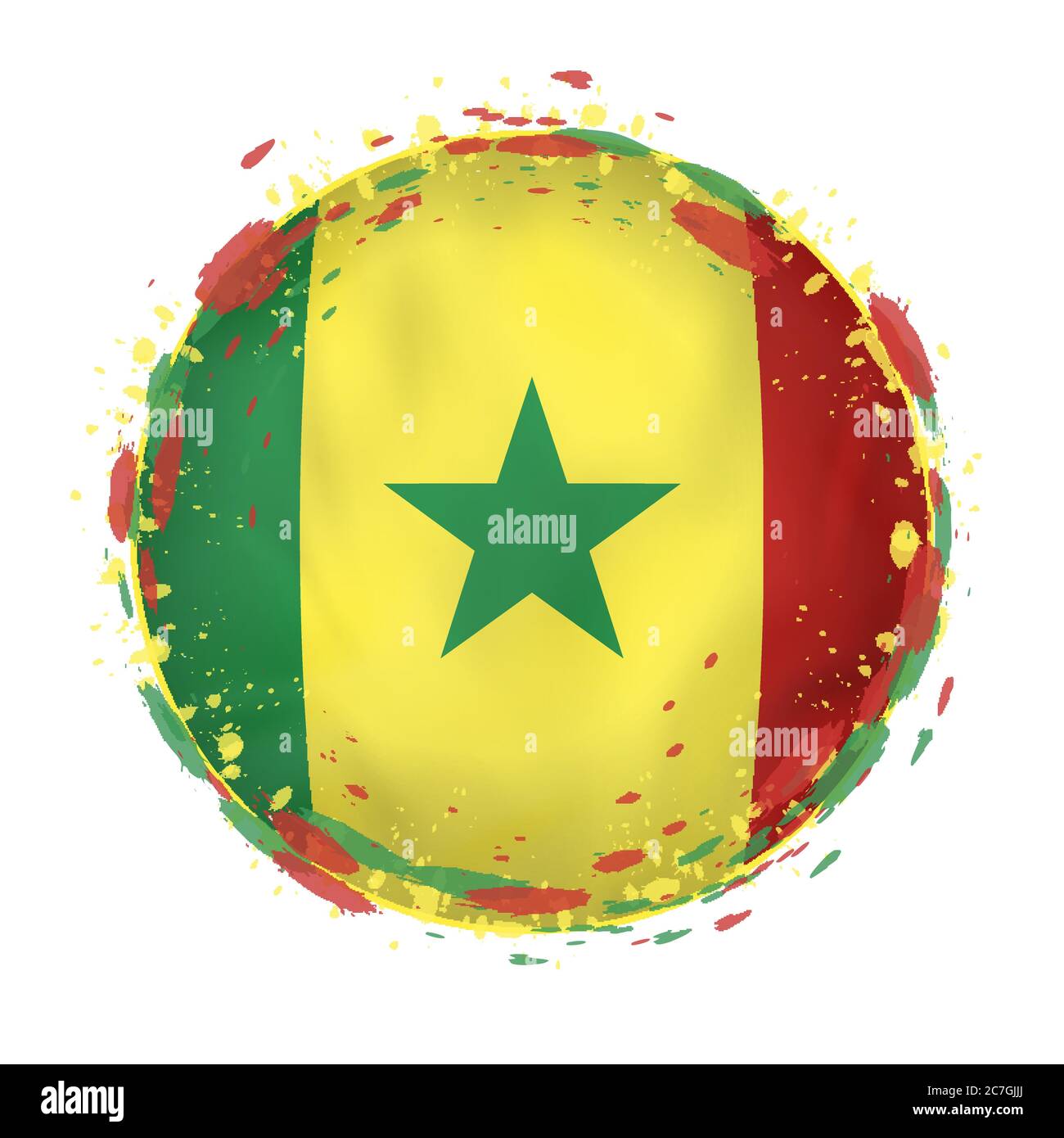 Round grunge flag of Senegal with splashes in flag color. Vector ...