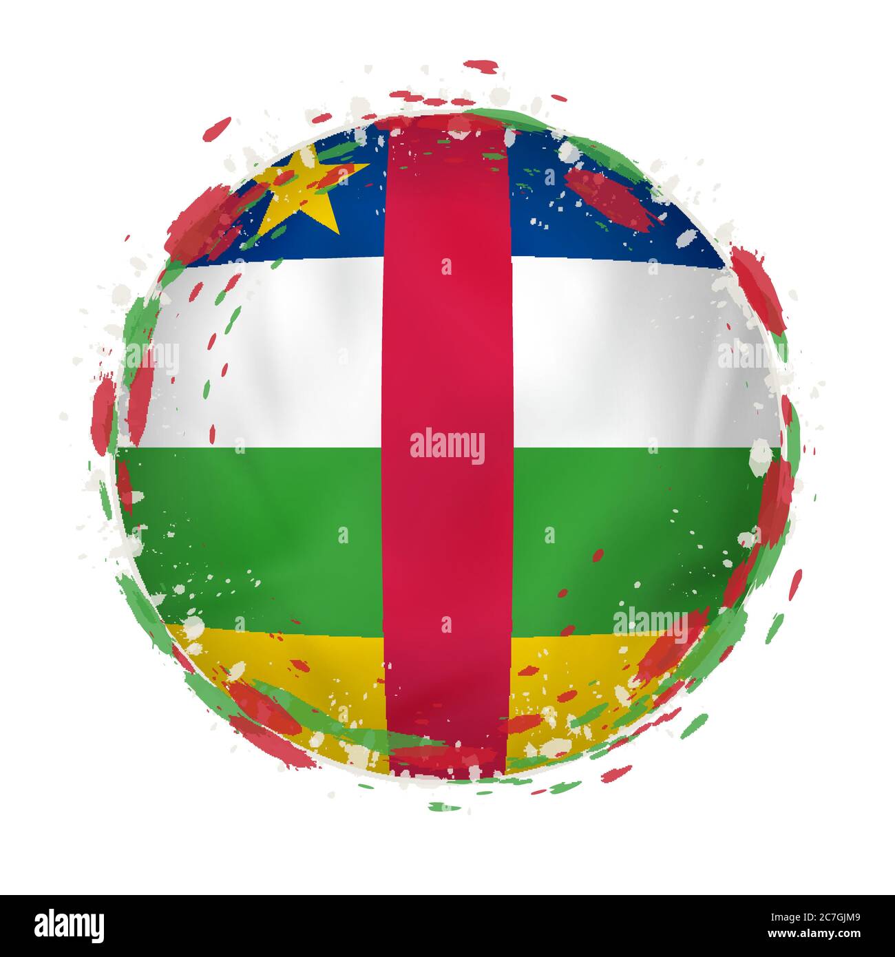 Round Grunge Flag Of Central African Republic With Splashes In Flag