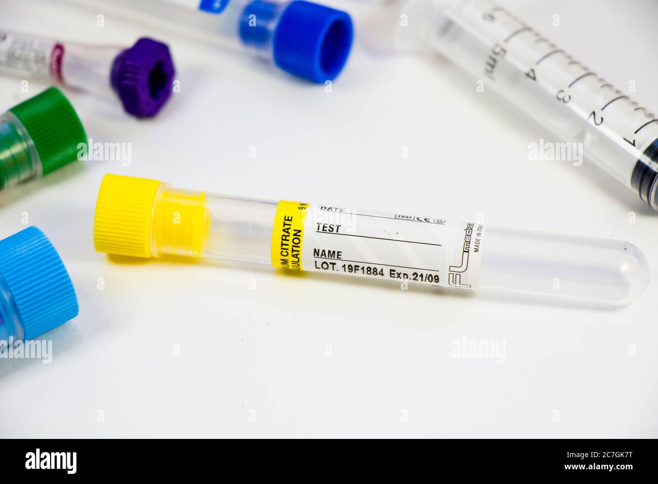 Blood test tubes on the white background, studio shoot. Blood test ...