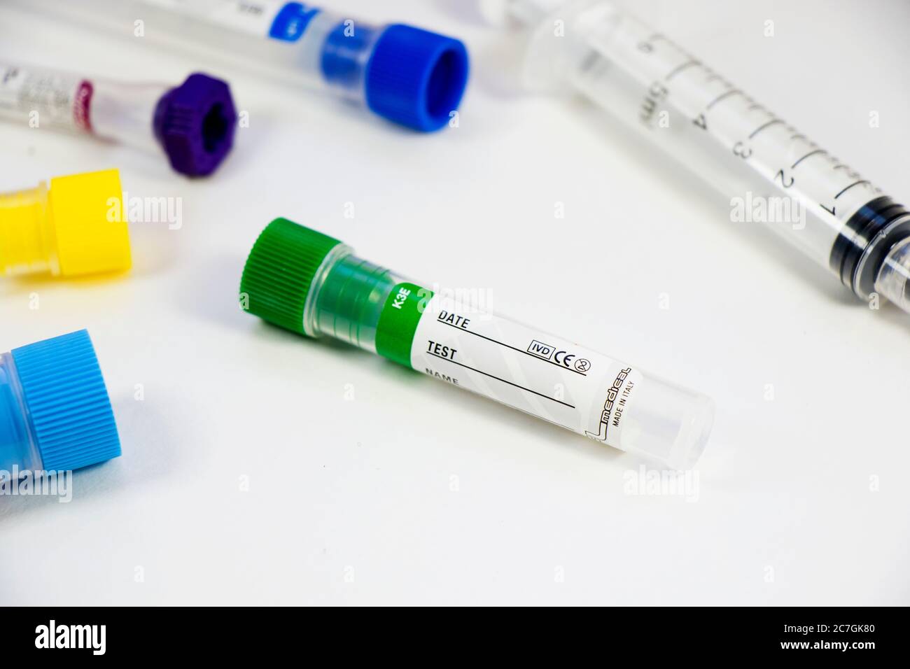 Blood test tubes on the white background, studio shoot. Blood test ...