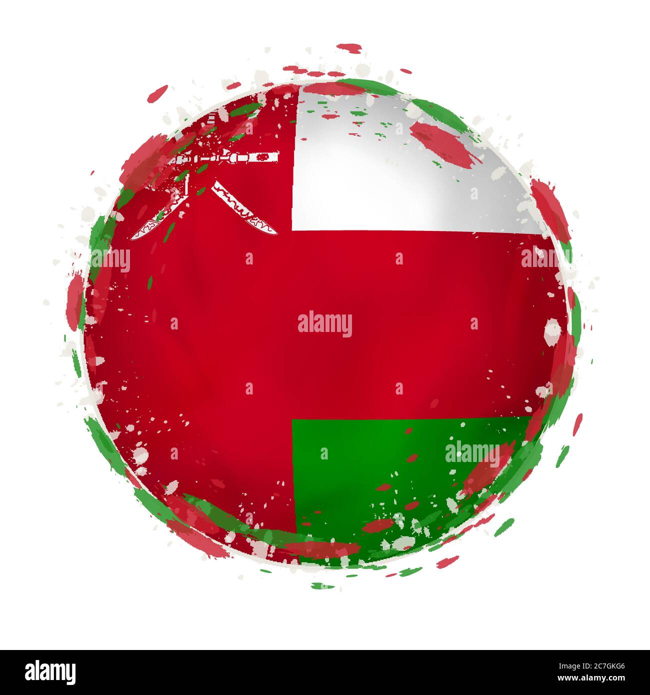 Round grunge flag of Oman with splashes in flag color. Vector ...